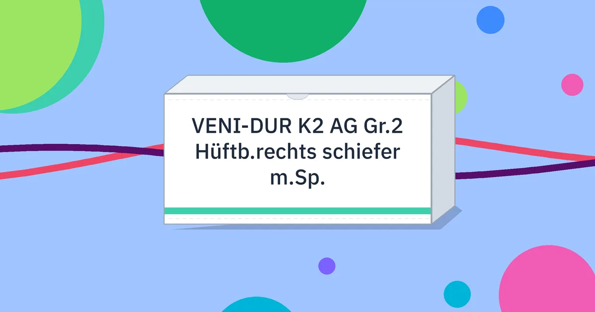 Symbolbild: Packung mit der Aufschrift VENI-DUR K2 AG Gr.2 Hüftb.rechts schiefer m.Sp. (PZN 03249556) – Verfügbarkeit und Bezug in Apotheken in Frankfurt am Main