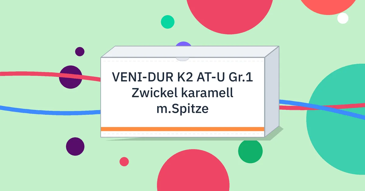 Symbolbild: Packung mit der Aufschrift VENI-DUR K2 AT-U Gr.1 Zwickel karamell m.Spitze (PZN 13758891) – Verfügbarkeit und Bezug in Apotheken in Frankfurt am Main