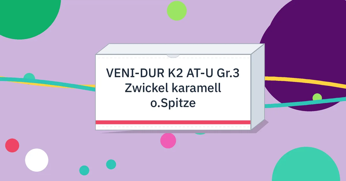 Symbolbild: Packung mit der Aufschrift VENI-DUR K2 AT-U Gr.3 Zwickel karamell o.Spitze (PZN 13759005) – Verfügbarkeit und Bezug in Apotheken in Frankfurt am Main
