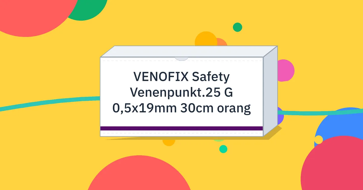 Symbolbild: Packung mit der Aufschrift VENOFIX Safety Venenpunkt.25 G 0,5x19mm 30cm orang (PZN 17935315) – Verfügbarkeit und Bezug in Apotheken in Frankfurt am Main