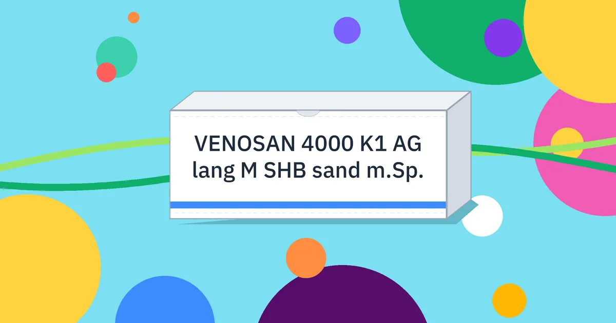 Symbolbild: Packung mit der Aufschrift VENOSAN 4000 K1 AG lang M SHB sand m.Sp. (PZN 14422029) – Verfügbarkeit und Bezug in Apotheken in Frankfurt am Main