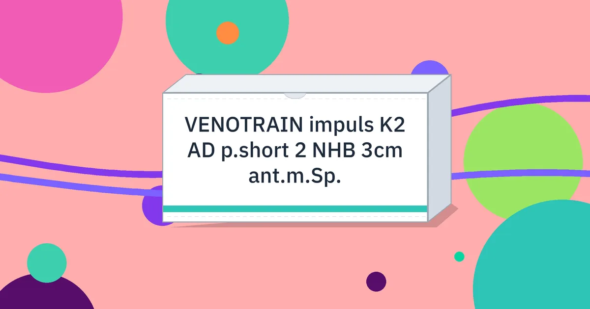 Symbolbild: Packung mit der Aufschrift VENOTRAIN impuls K2 AD p.short 2 NHB 3cm ant.m.Sp. (PZN 15224159) – Verfügbarkeit und Bezug in Apotheken in Frankfurt am Main