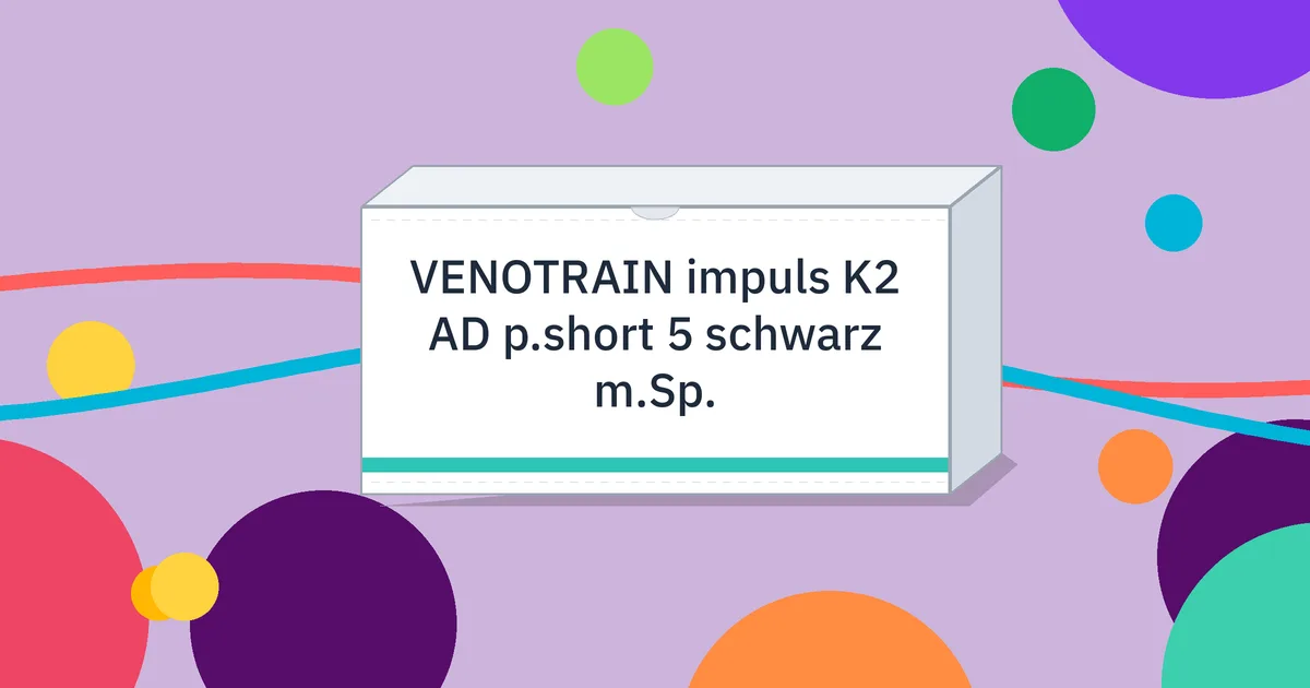 Symbolbild: Packung mit der Aufschrift VENOTRAIN impuls K2 AD p.short 5 schwarz m.Sp. (PZN 00619768) – Verfügbarkeit und Bezug in Apotheken in Frankfurt am Main