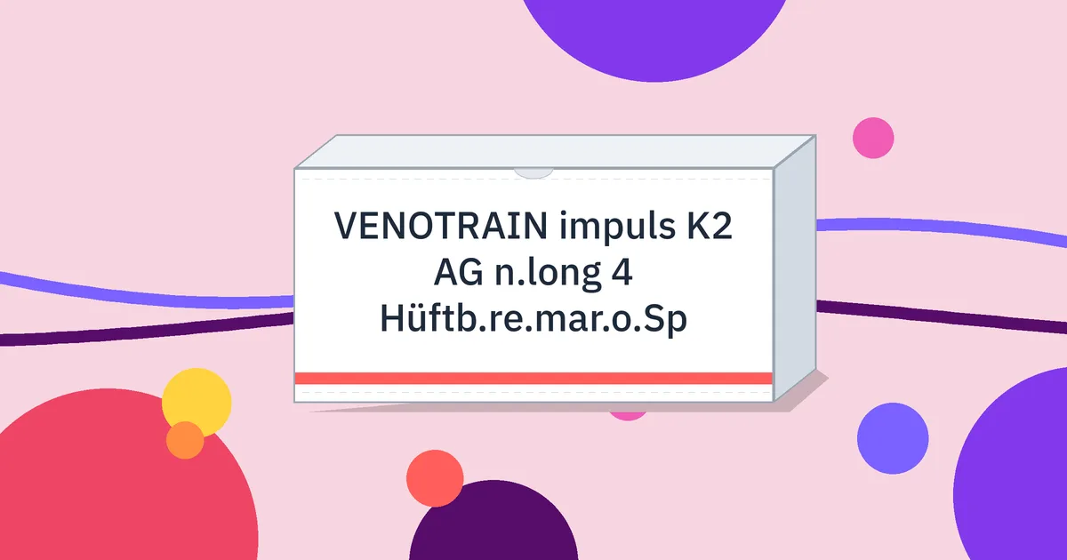 Symbolbild: Packung mit der Aufschrift VENOTRAIN impuls K2 AG n.long 4 Hüftb.re.mar.o.Sp (PZN 15216757) – Verfügbarkeit und Bezug in Apotheken in Frankfurt am Main