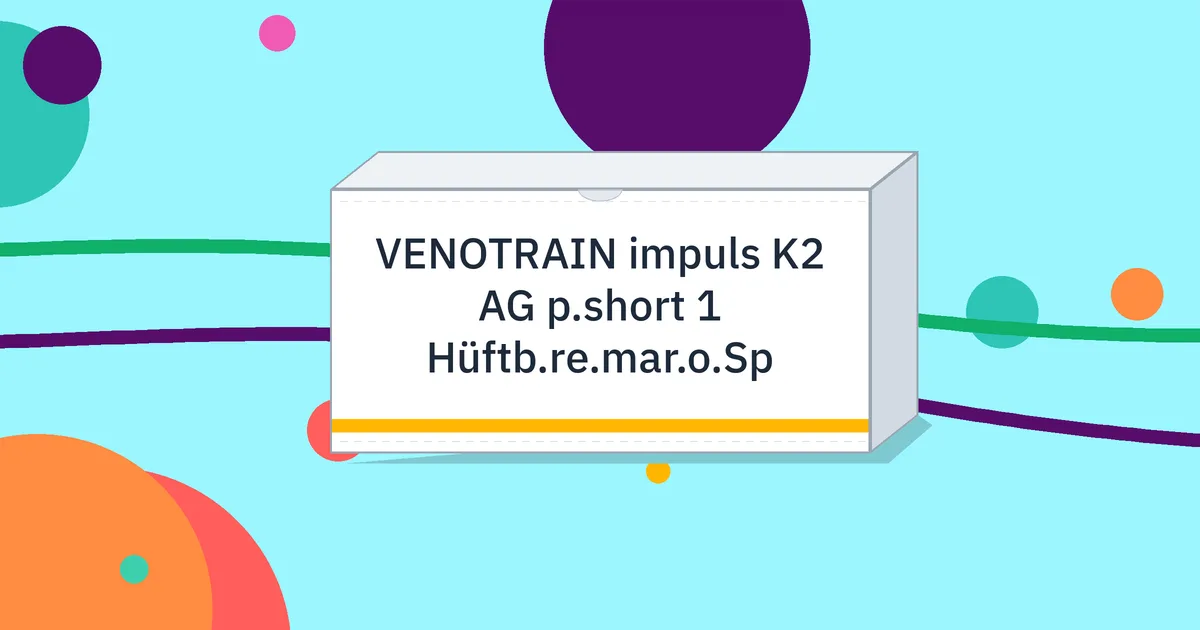 Symbolbild: Packung mit der Aufschrift VENOTRAIN impuls K2 AG p.short 1 Hüftb.re.mar.o.Sp (PZN 15216800) – Verfügbarkeit und Bezug in Apotheken in Frankfurt am Main