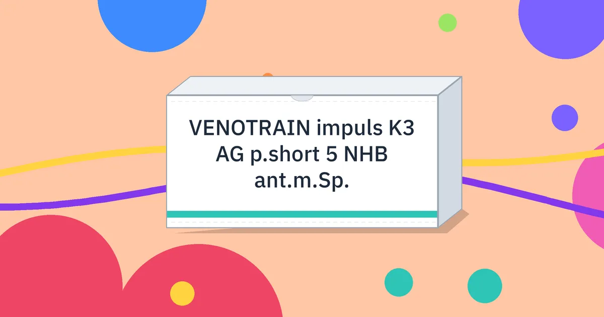 Symbolbild: Packung mit der Aufschrift VENOTRAIN impuls K3 AG p.short 5 NHB ant.m.Sp. (PZN 15215999) – Verfügbarkeit und Bezug in Apotheken in Frankfurt am Main
