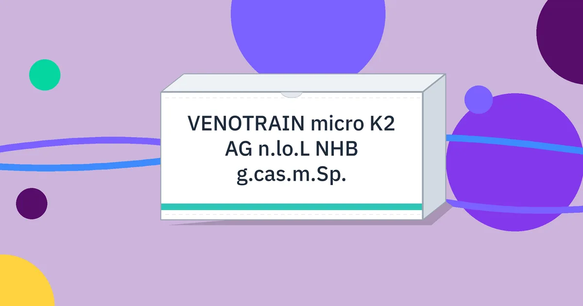 Symbolbild: Packung mit der Aufschrift VENOTRAIN micro K2 AG n.lo.L NHB g.cas.m.Sp. (PZN 20759282) – Verfügbarkeit und Bezug in Apotheken in Frankfurt am Main