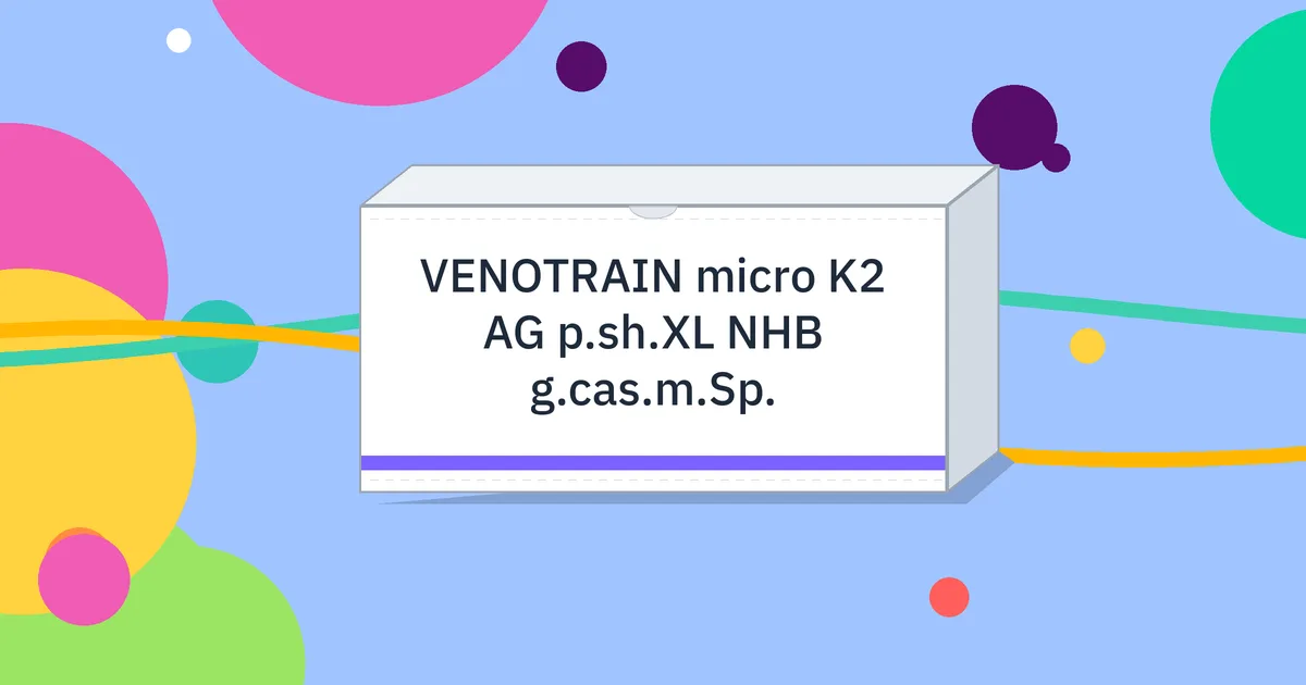 Symbolbild: Packung mit der Aufschrift VENOTRAIN micro K2 AG p.sh.XL NHB g.cas.m.Sp. (PZN 20759342) – Verfügbarkeit und Bezug in Apotheken in Frankfurt am Main