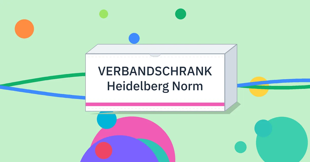 Symbolbild: Packung mit der Aufschrift VERBANDSCHRANK Heidelberg Norm (PZN 00119008) – Verfügbarkeit und Bezug in Apotheken in Frankfurt am Main