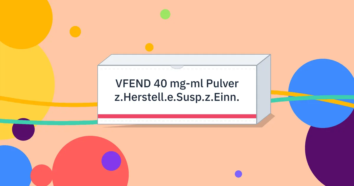 Symbolbild: Packung mit der Aufschrift VFEND 40 mg-ml Pulver z.Herstell.e.Susp.z.Einn. (PZN 02534869) – Verfügbarkeit und Bezug in Apotheken in Frankfurt am Main