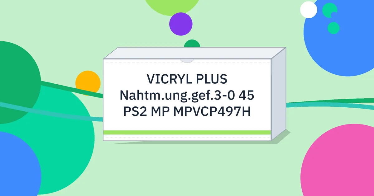 Symbolbild: Packung mit der Aufschrift VICRYL PLUS Nahtm.ung.gef.3-0 45 PS2 MP MPVCP497H (PZN 18605643) – Verfügbarkeit und Bezug in Apotheken in Frankfurt am Main