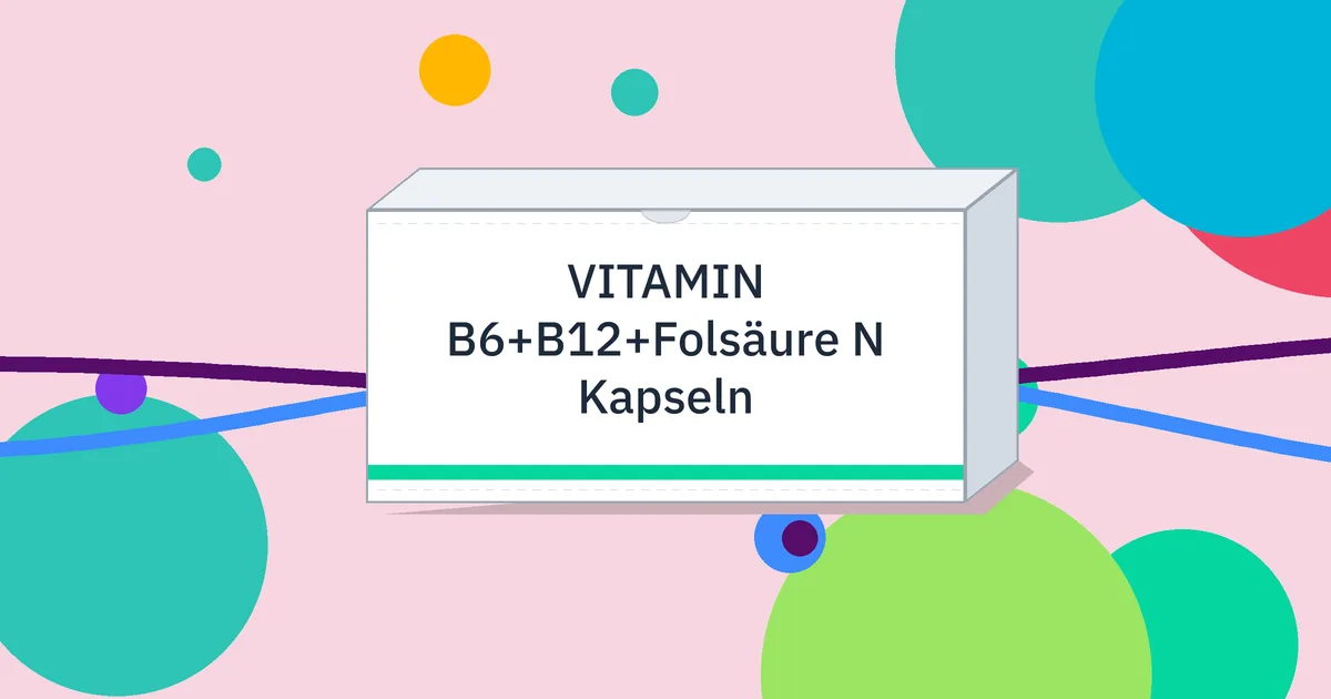 Symbolbild: Packung mit der Aufschrift VITAMIN B6+B12+Folsäure N Kapseln (PZN 12569260) – Verfügbarkeit und Bezug in Apotheken in Frankfurt am Main