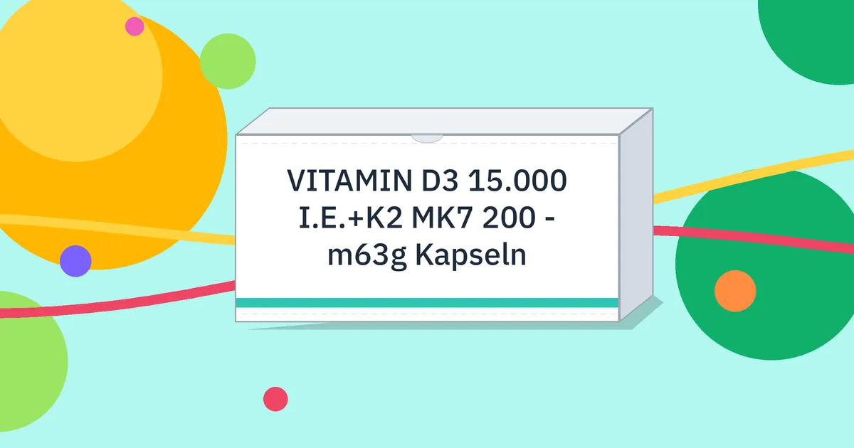 Symbolbild: Packung mit der Aufschrift VITAMIN D3 15.000 I.E.+K2 MK7 200 -m63g Kapseln (PZN 19282538) – Verfügbarkeit und Bezug in Apotheken in Frankfurt am Main