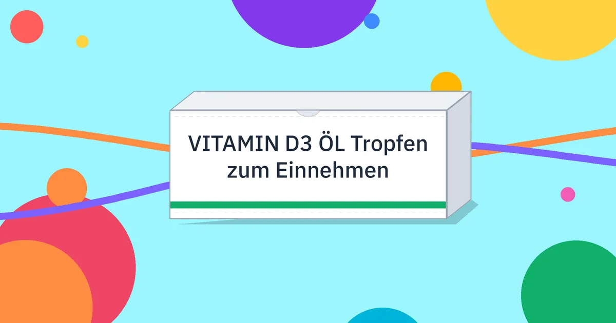 Symbolbild: Packung mit der Aufschrift VITAMIN D3 ÖL Tropfen zum Einnehmen (PZN 11653308) – Verfügbarkeit und Bezug in Apotheken in Frankfurt am Main