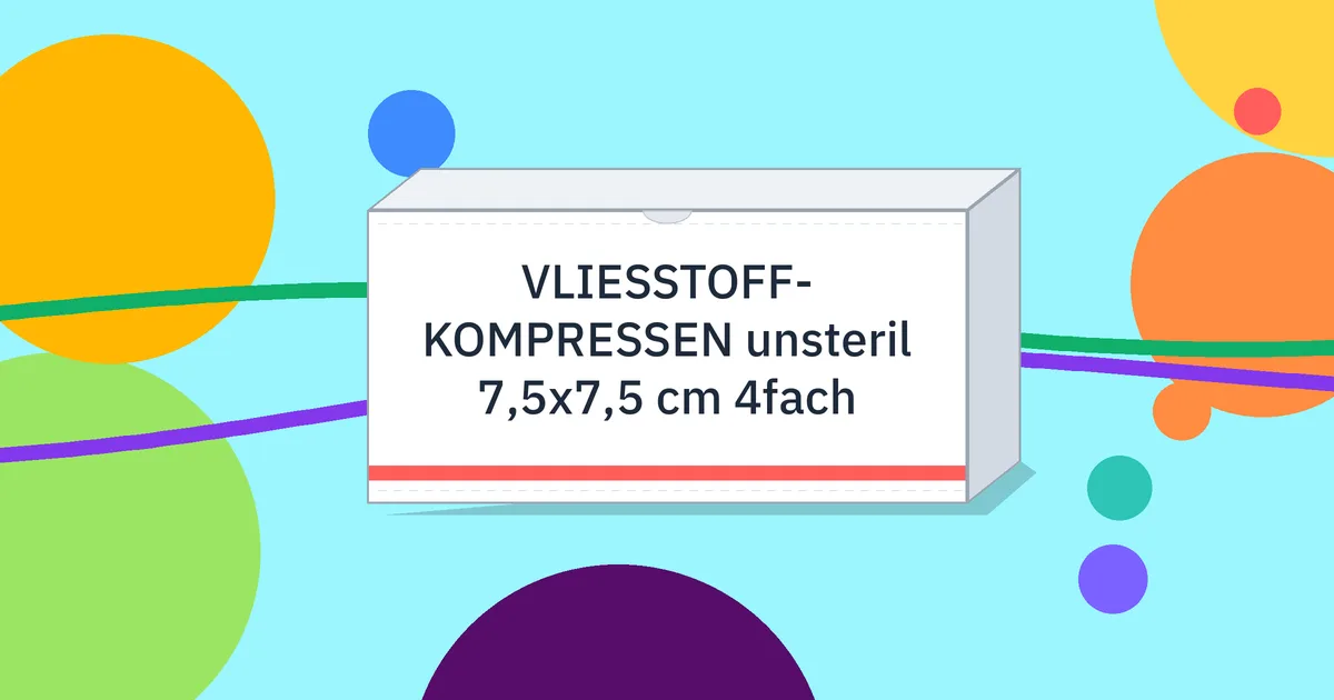 Symbolbild: Packung mit der Aufschrift VLIESSTOFF-KOMPRESSEN unsteril 7,5x7,5 cm 4fach (PZN 03391202) – Verfügbarkeit und Bezug in Apotheken in Frankfurt am Main