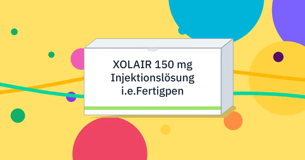 Symbolbild: Packung mit der Aufschrift XOLAIR 150 mg Injektionslösung i.e.Fertigpen (PZN 19834392) – Verfügbarkeit und Bezug in Apotheken in Frankfurt am Main