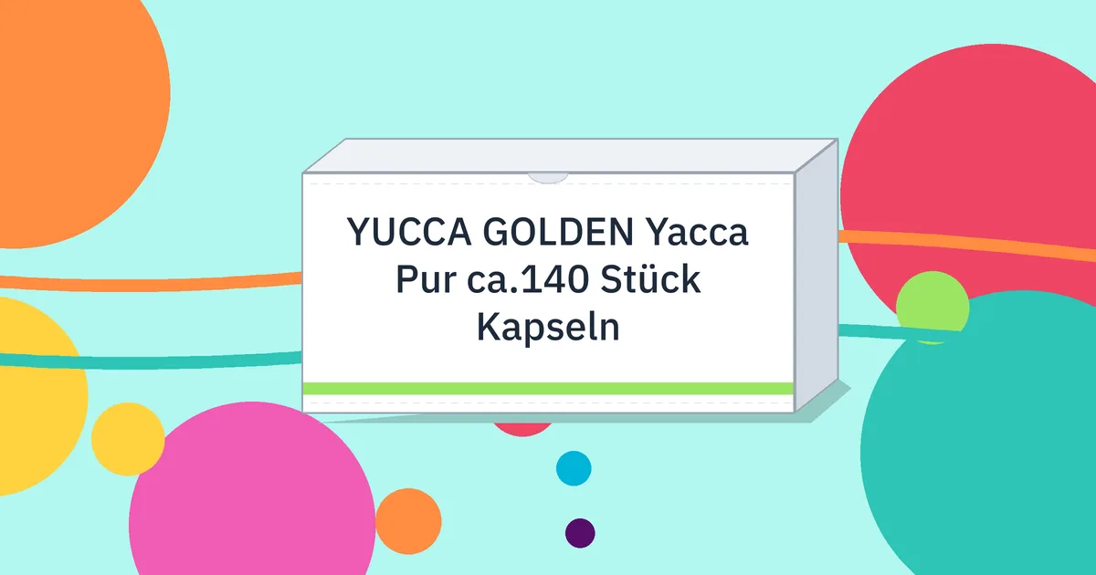 Symbolbild: Packung mit der Aufschrift YUCCA GOLDEN Yacca Pur ca.140 Stück Kapseln (PZN 10734312) – Verfügbarkeit und Bezug in Apotheken in Frankfurt am Main