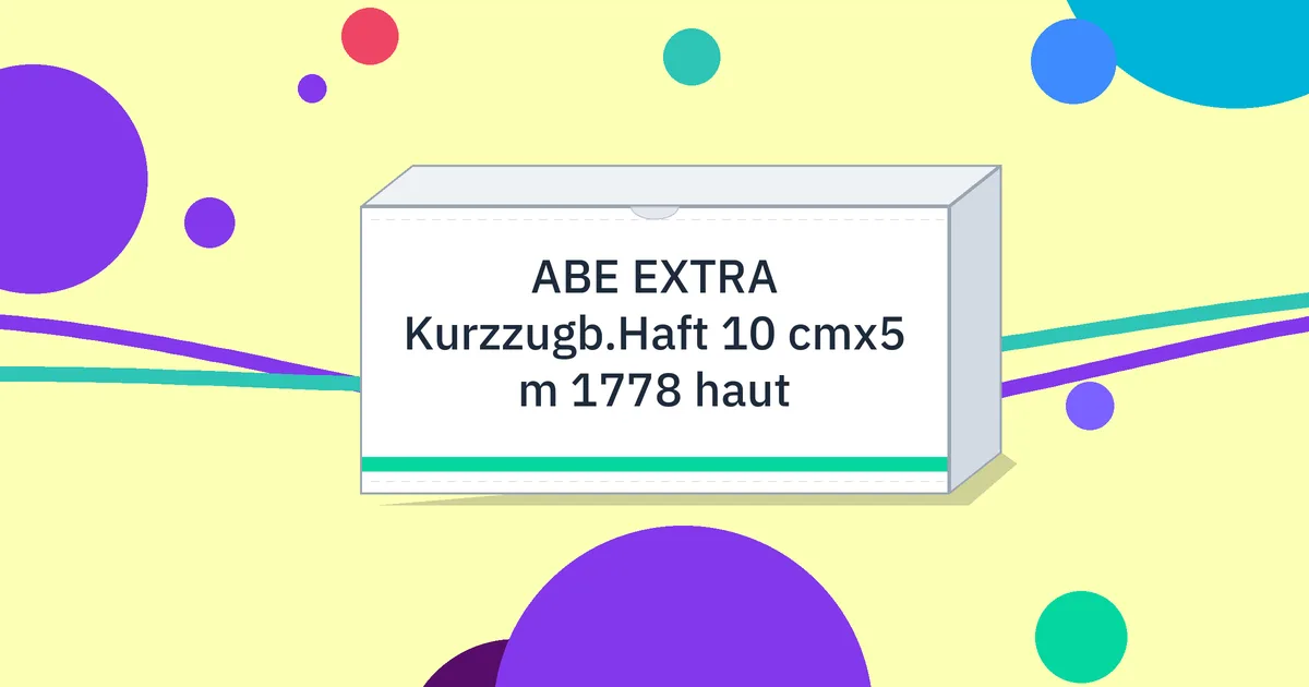 Symbolbild: Packung mit der Aufschrift ABE EXTRA Kurzzugb.Haft 10 cmx5 m 1778 haut (PZN 01340956) – Verfügbarkeit und Bezug in Apotheken in Frankfurt am Main