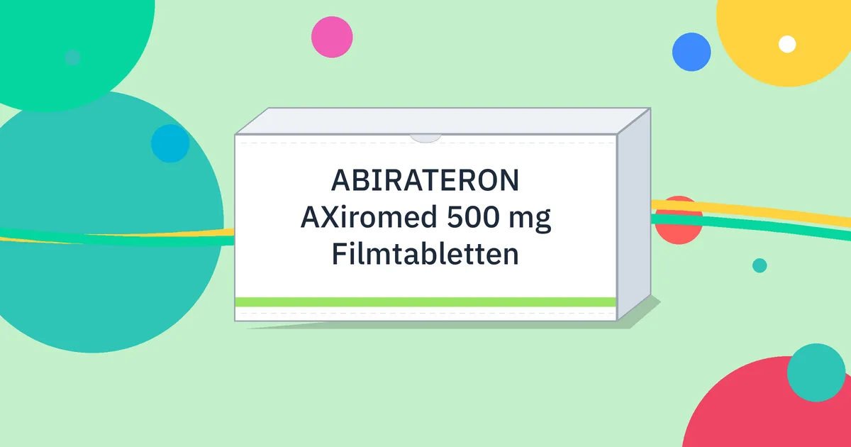 Symbolbild: Packung mit der Aufschrift ABIRATERON AXiromed 500 mg Filmtabletten (PZN 18812715) – Verfügbarkeit und Bezug in Apotheken in Frankfurt am Main