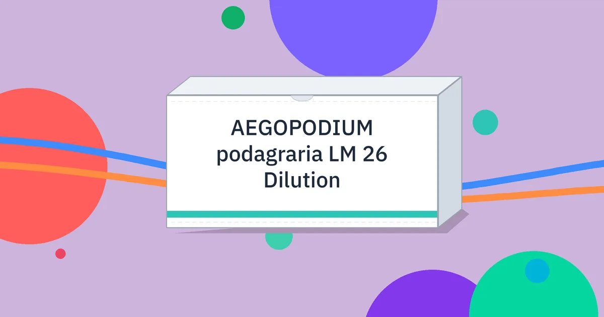 Symbolbild: Packung mit der Aufschrift AEGOPODIUM podagraria LM 26 Dilution (PZN 13298596) – Verfügbarkeit und Bezug in Apotheken in Frankfurt am Main