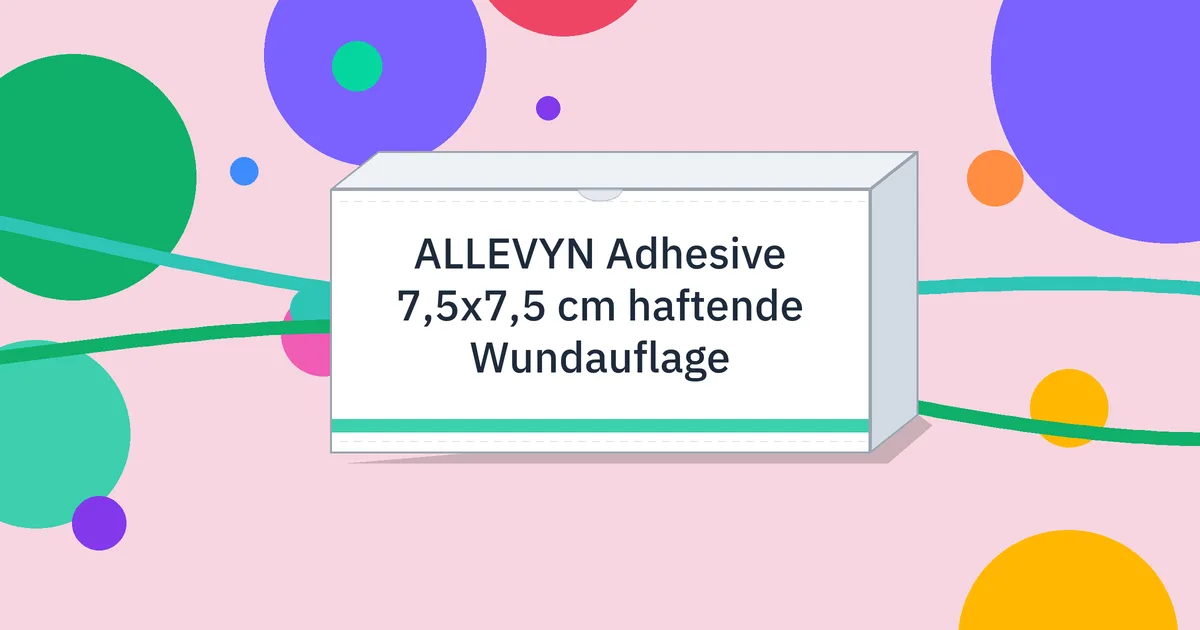 Symbolbild: Packung mit der Aufschrift ALLEVYN Adhesive 7,5x7,5 cm haftende Wundauflage (PZN 19697972) – Verfügbarkeit und Bezug in Apotheken in Frankfurt am Main
