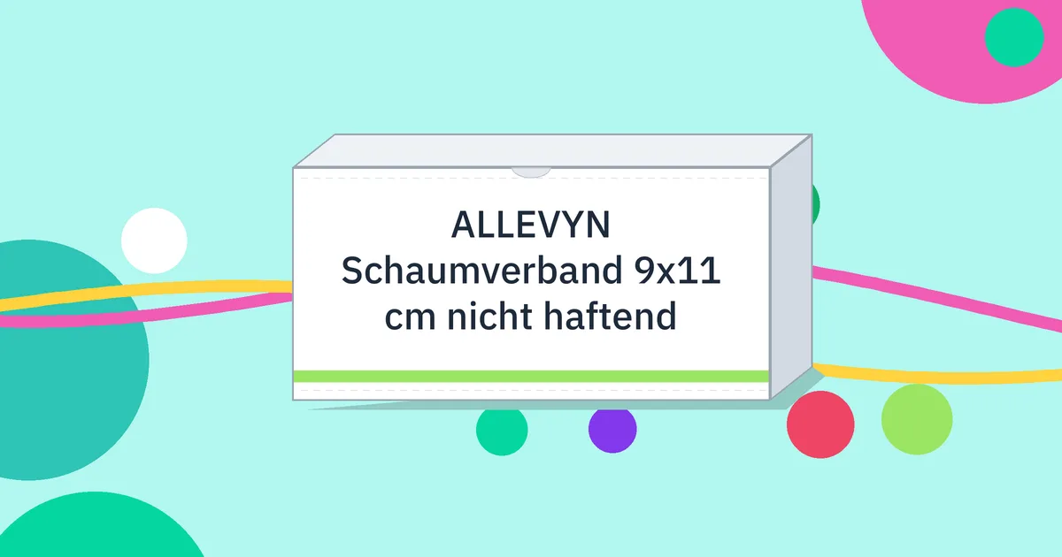 Symbolbild: Packung mit der Aufschrift ALLEVYN Schaumverband 9x11 cm nicht haftend (PZN 17831107) – Verfügbarkeit und Bezug in Apotheken in Frankfurt am Main