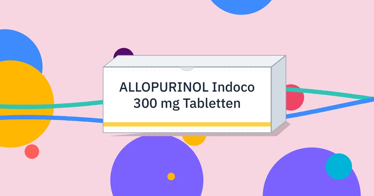 Symbolbild: Packung mit der Aufschrift ALLOPURINOL Indoco 300 mg Tabletten (PZN 16878288) – Verfügbarkeit und Bezug in Apotheken in Frankfurt am Main