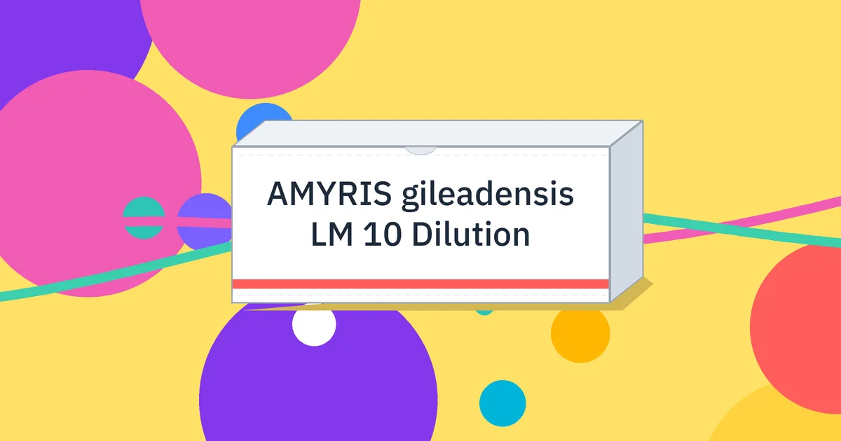 Symbolbild: Packung mit der Aufschrift AMYRIS gileadensis LM 10 Dilution (PZN 13326938) – Verfügbarkeit und Bezug in Apotheken in Frankfurt am Main
