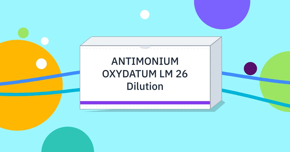 Symbolbild: Packung mit der Aufschrift ANTIMONIUM OXYDATUM LM 26 Dilution (PZN 13374713) – Verfügbarkeit und Bezug in Apotheken in Frankfurt am Main
