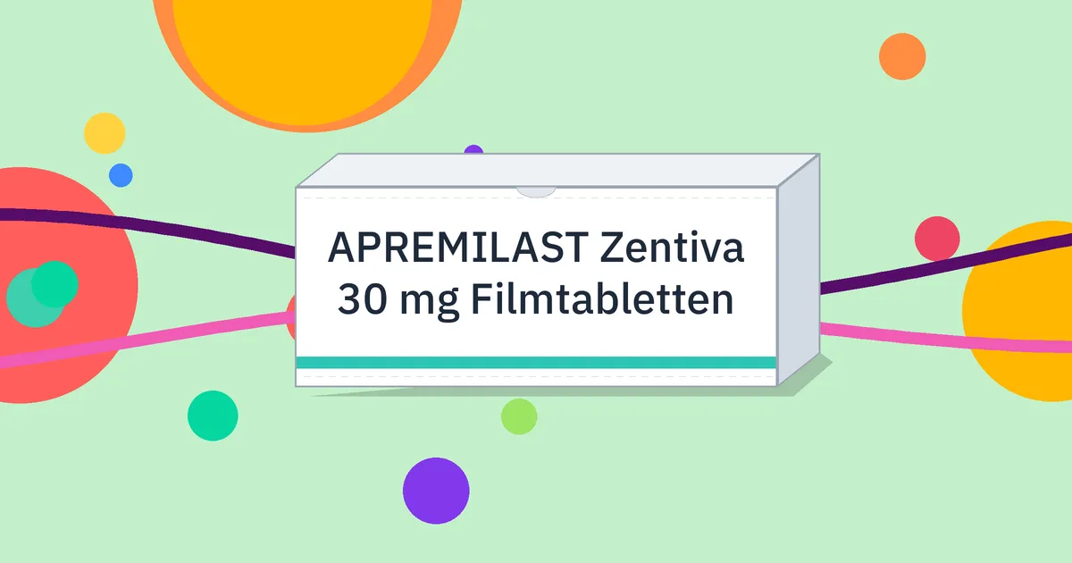 Symbolbild: Packung mit der Aufschrift APREMILAST Zentiva 30 mg Filmtabletten (PZN 19467858) – Verfügbarkeit und Bezug in Apotheken in Frankfurt am Main
