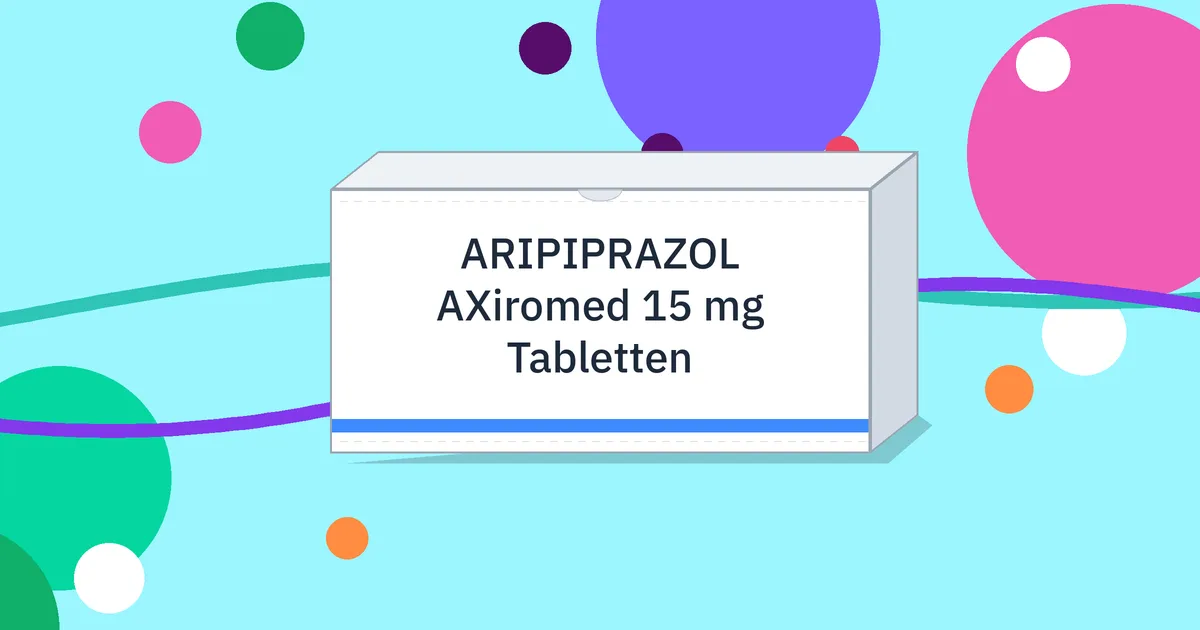 Symbolbild: Packung mit der Aufschrift ARIPIPRAZOL AXiromed 15 mg Tabletten (PZN 13817168) – Verfügbarkeit und Bezug in Apotheken in Frankfurt am Main