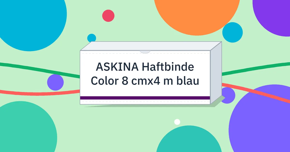 Symbolbild: Packung mit der Aufschrift ASKINA Haftbinde Color 8 cmx4 m blau (PZN 11310666) – Verfügbarkeit und Bezug in Apotheken in Frankfurt am Main
