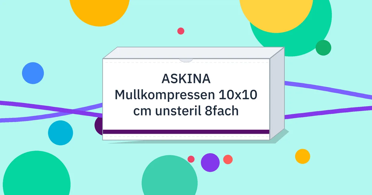 Symbolbild: Packung mit der Aufschrift ASKINA Mullkompressen 10x10 cm unsteril 8fach (PZN 18713835) – Verfügbarkeit und Bezug in Apotheken in Frankfurt am Main