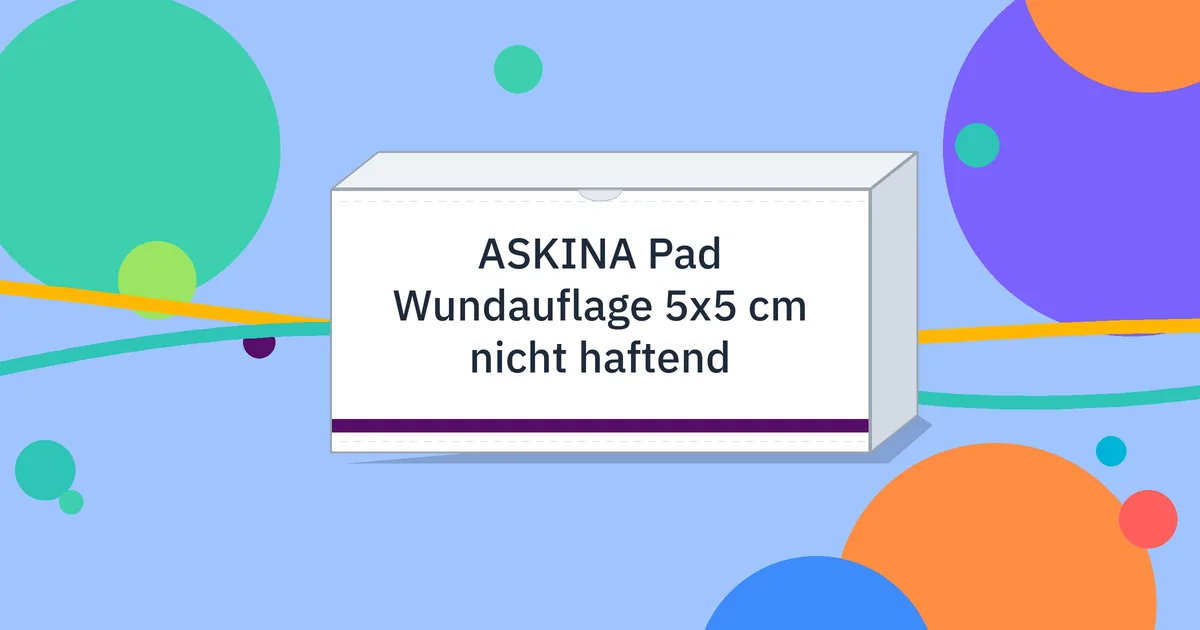 Symbolbild: Packung mit der Aufschrift ASKINA Pad Wundauflage 5x5 cm nicht haftend (PZN 06647346) – Verfügbarkeit und Bezug in Apotheken in Frankfurt am Main
