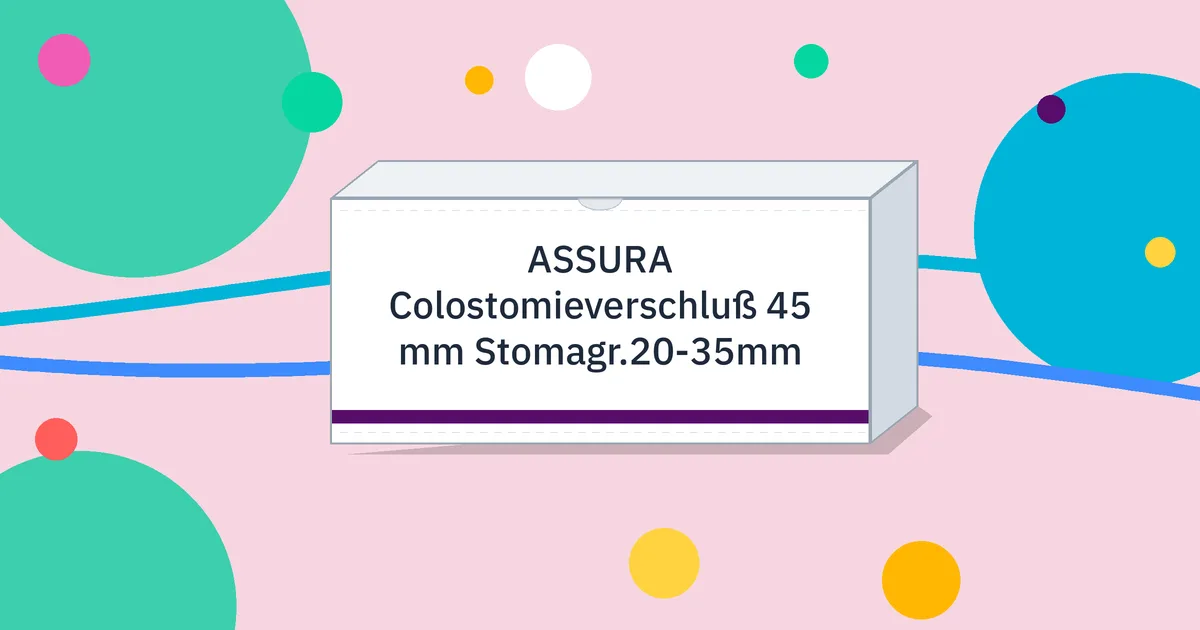 Symbolbild: Packung mit der Aufschrift ASSURA Colostomieverschluß 45 mm Stomagr.20-35mm (PZN 00497489) – Verfügbarkeit und Bezug in Apotheken in Frankfurt am Main
