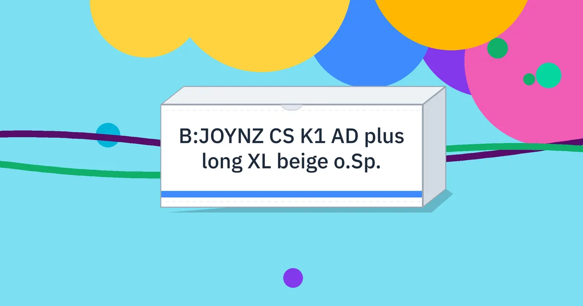 Symbolbild: Packung mit der Aufschrift B:JOYNZ CS K1 AD plus long XL beige o.Sp. (PZN 20525153) – Verfügbarkeit und Bezug in Apotheken in Frankfurt am Main
