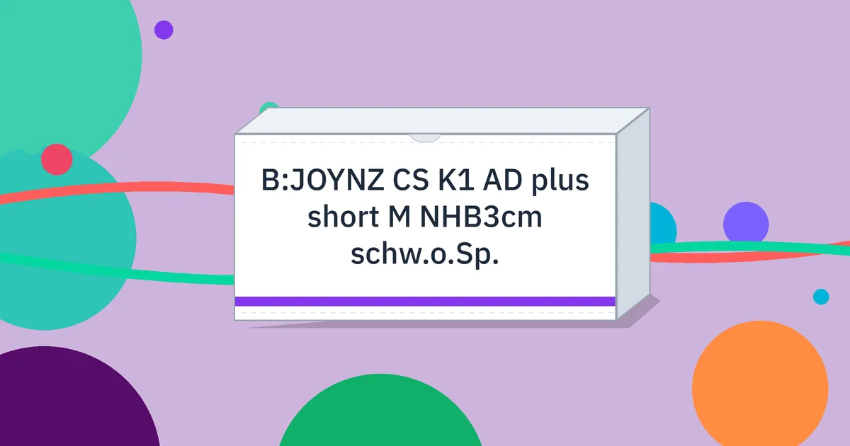 Symbolbild: Packung mit der Aufschrift B:JOYNZ CS K1 AD plus short M NHB3cm schw.o.Sp. (PZN 20529671) – Verfügbarkeit und Bezug in Apotheken in Frankfurt am Main