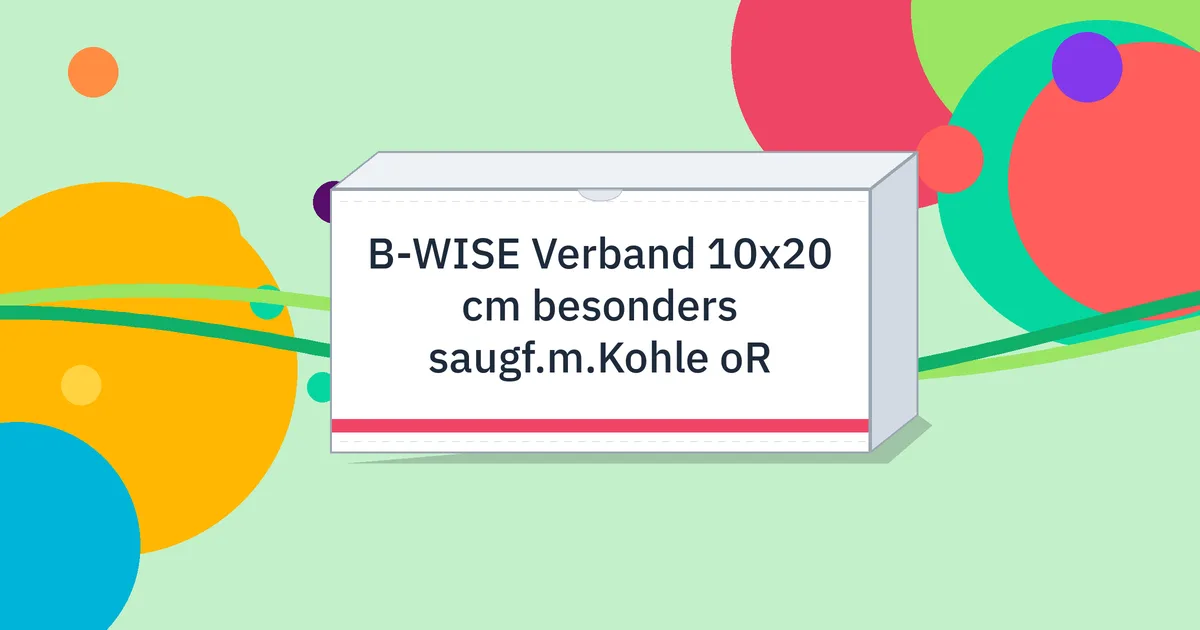Symbolbild: Packung mit der Aufschrift B-WISE Verband 10x20 cm besonders saugf.m.Kohle oR (PZN 19730698) – Verfügbarkeit und Bezug in Apotheken in Frankfurt am Main