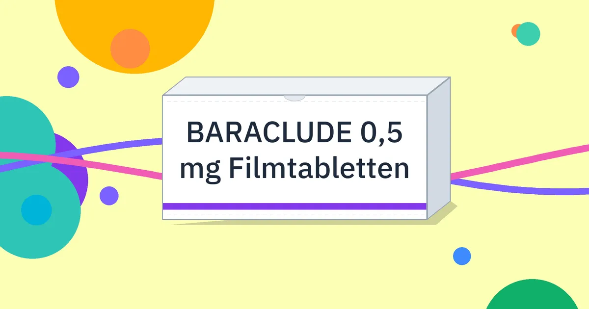 Symbolbild: Packung mit der Aufschrift BARACLUDE 0,5 mg Filmtabletten (PZN 06434538) – Verfügbarkeit und Bezug in Apotheken in Frankfurt am Main