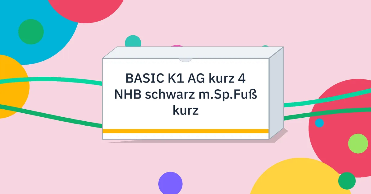 Symbolbild: Packung mit der Aufschrift BASIC K1 AG kurz 4 NHB schwarz m.Sp.Fuß kurz (PZN 20260795) – Verfügbarkeit und Bezug in Apotheken in Frankfurt am Main
