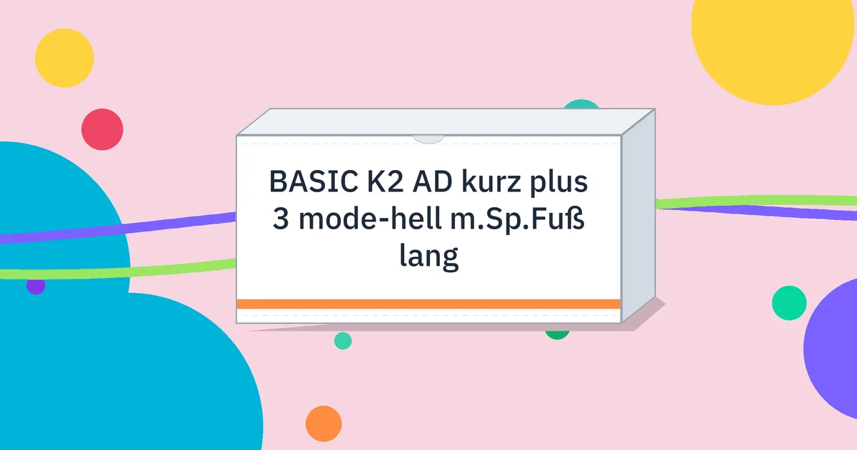 Symbolbild: Packung mit der Aufschrift BASIC K2 AD kurz plus 3 mode-hell m.Sp.Fuß lang (PZN 20264540) – Verfügbarkeit und Bezug in Apotheken in Frankfurt am Main