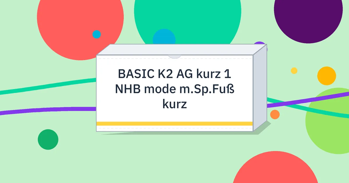 Symbolbild: Packung mit der Aufschrift BASIC K2 AG kurz 1 NHB mode m.Sp.Fuß kurz (PZN 20266384) – Verfügbarkeit und Bezug in Apotheken in Frankfurt am Main