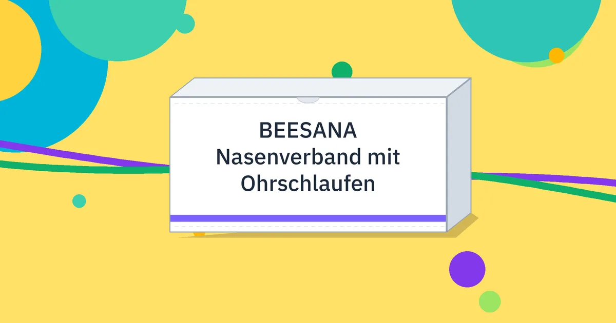 Symbolbild: Packung mit der Aufschrift BEESANA Nasenverband mit Ohrschlaufen (PZN 11885562) – Verfügbarkeit und Bezug in Apotheken in Frankfurt am Main