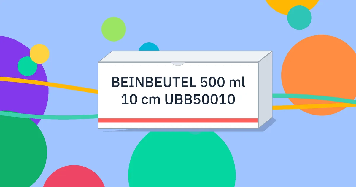 Symbolbild: Packung mit der Aufschrift BEINBEUTEL 500 ml 10 cm UBB50010 (PZN 05468446) – Verfügbarkeit und Bezug in Apotheken in Frankfurt am Main