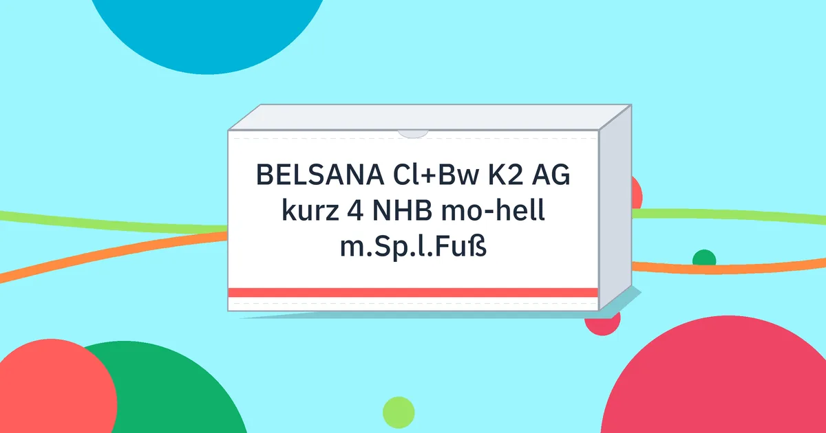 Symbolbild: Packung mit der Aufschrift BELSANA Cl+Bw K2 AG kurz 4 NHB mo-hell m.Sp.l.Fuß (PZN 12247421) – Verfügbarkeit und Bezug in Apotheken in Frankfurt am Main