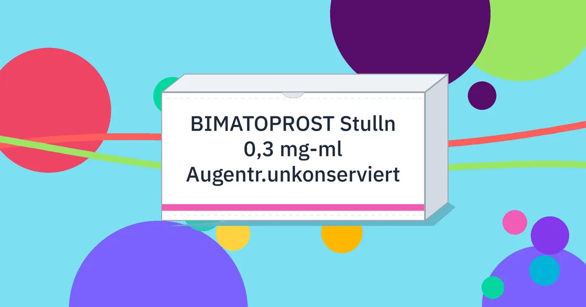 Symbolbild: Packung mit der Aufschrift BIMATOPROST Stulln 0,3 mg-ml Augentr.unkonserviert (PZN 17943941) – Verfügbarkeit und Bezug in Apotheken in Frankfurt am Main