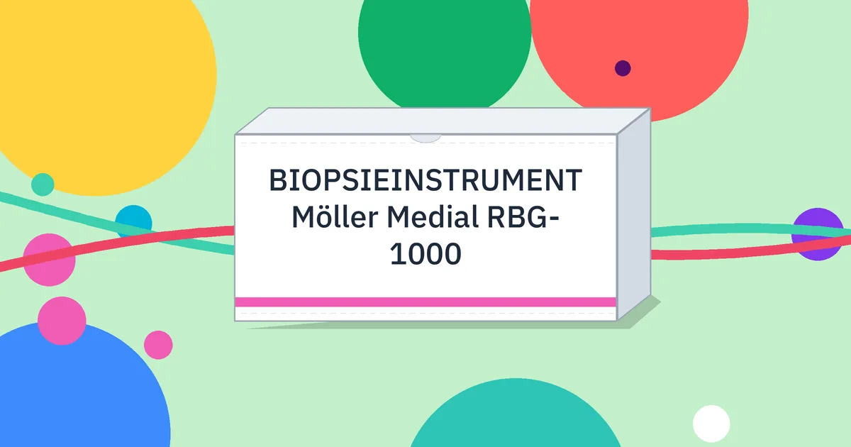 Symbolbild: Packung mit der Aufschrift BIOPSIEINSTRUMENT Möller Medial RBG-1000 (PZN 14384636) – Verfügbarkeit und Bezug in Apotheken in Frankfurt am Main