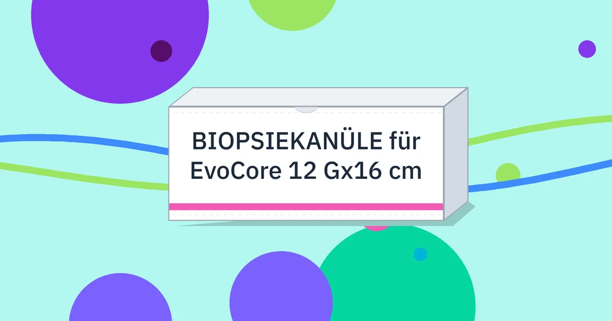 Symbolbild: Packung mit der Aufschrift BIOPSIEKANÜLE für EvoCore 12 Gx16 cm (PZN 11059019) – Verfügbarkeit und Bezug in Apotheken in Frankfurt am Main