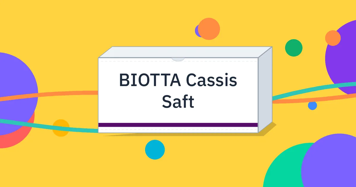 Symbolbild: Packung mit der Aufschrift BIOTTA Cassis Saft (PZN 01034277) – Verfügbarkeit und Bezug in Apotheken in Frankfurt am Main