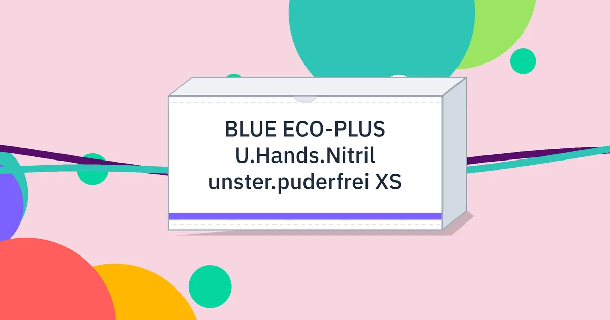 Symbolbild: Packung mit der Aufschrift BLUE ECO-PLUS U.Hands.Nitril unster.puderfrei XS (PZN 16666066) – Verfügbarkeit und Bezug in Apotheken in Frankfurt am Main
